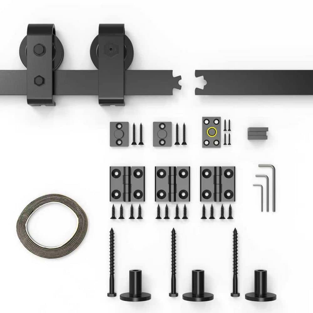 WINSOON 3.3 ft. /40 in. J Shape Frosted Black Top Mount Bi-Fold Sliding ...