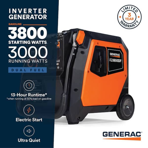 Generac 3800/3000-Watt Dual Fuel Inveter Generator, Fully Enclosed Case ...