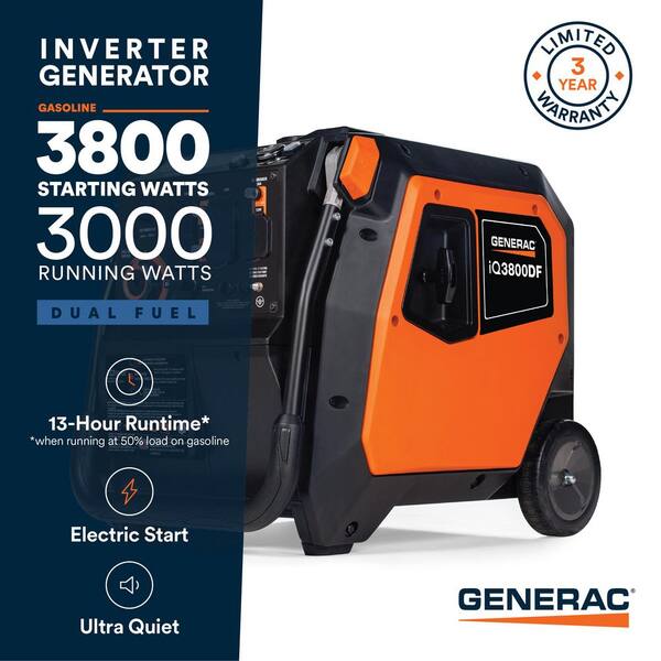 Generac 3800/3000-Watt Dual Fuel Inveter Generator, Fully Enclosed Case ...