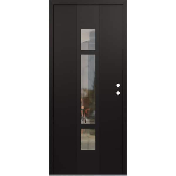 A9 36 in. x 80 in. Black P Left-Hand/Inswing Clear Glass Black/Black Steel Prehung Front Door ...