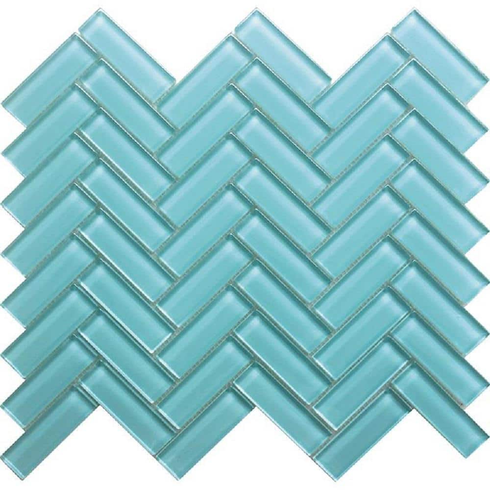 Apollo Tile Light Blue 4 in. x 5 in. Polished Herringbone Glass Mosaic ...