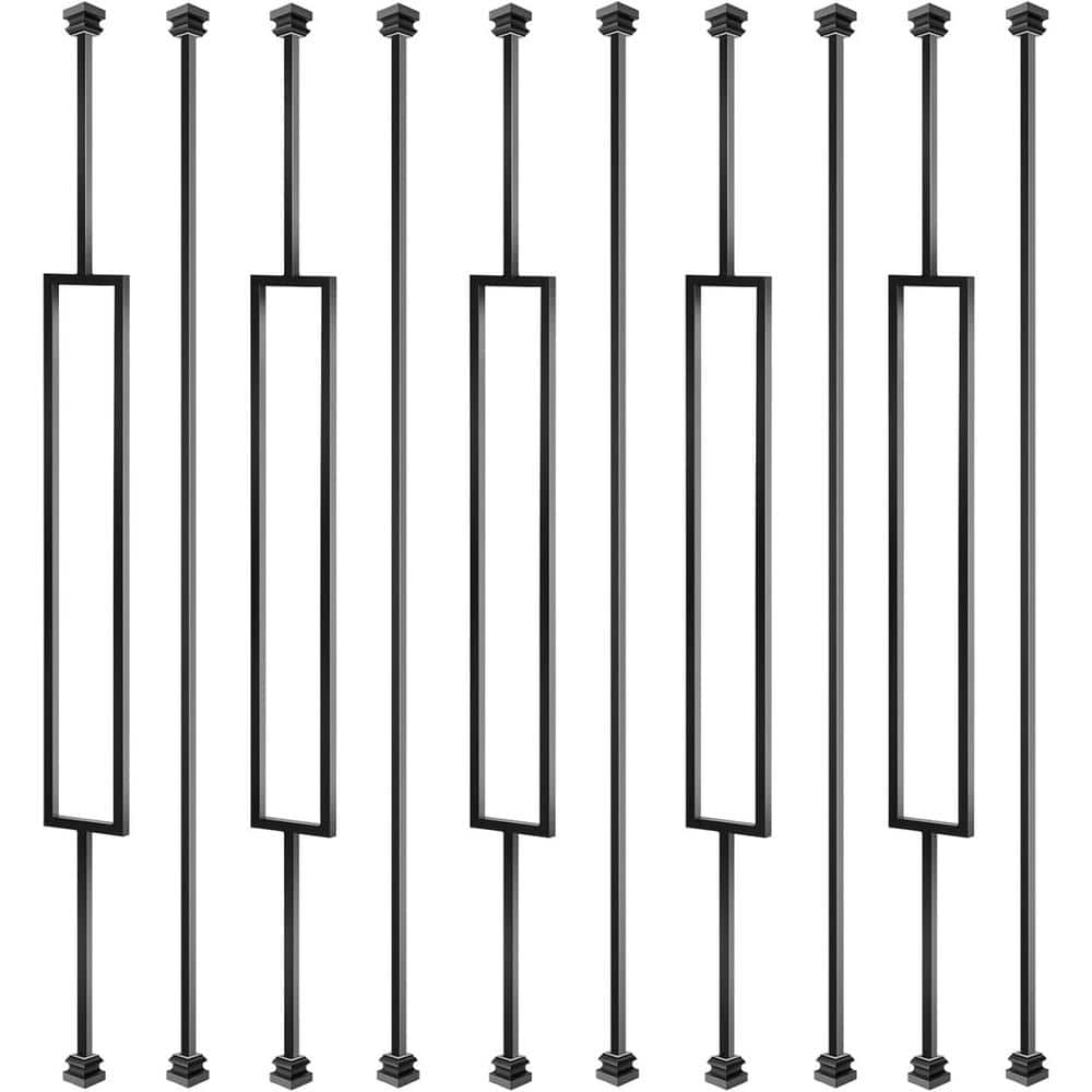 Afoxsos 44 in. x 3.5 in. Wrought Iron Square and Plain Hollow Stair ...