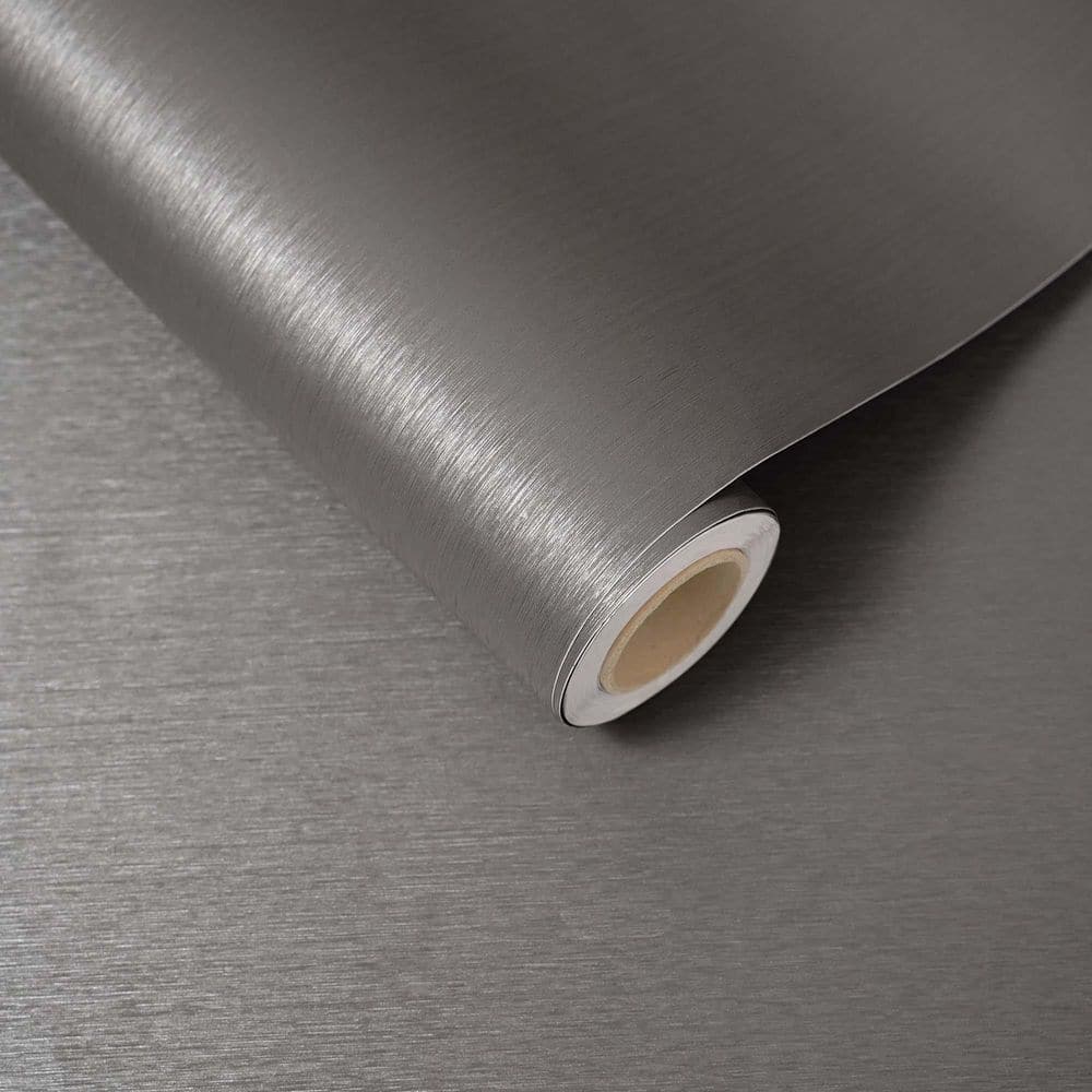 TUKTUK Silver-Grey Metallic Brushed Peel and Stick Wallpaper Roll Vinyl ...