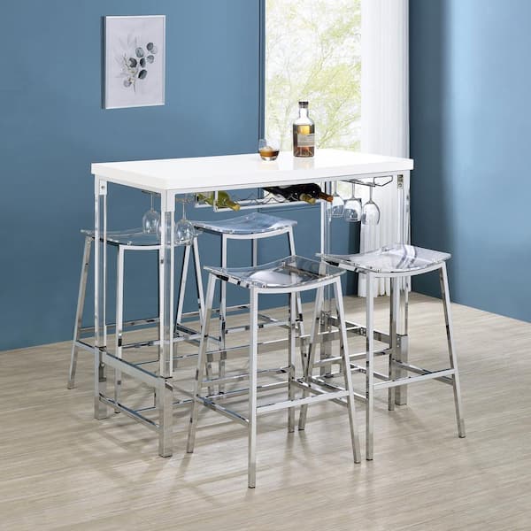 Coaster Norcrest White High Gloss Pub Height Bar Table with Acrylic Legs and Wine Storage 182101