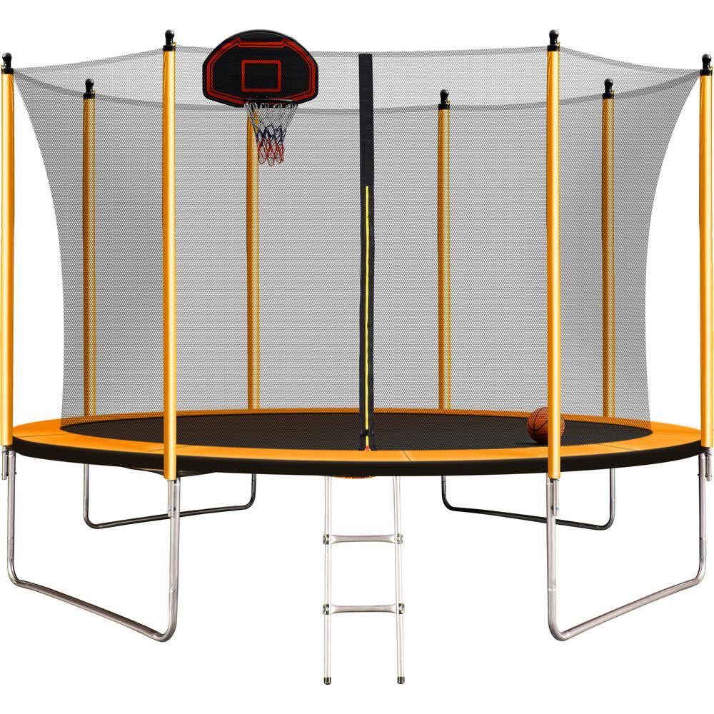 Angel Sar 10 ft. Outdoor Orange Trampoline with Basketball Hoop ...