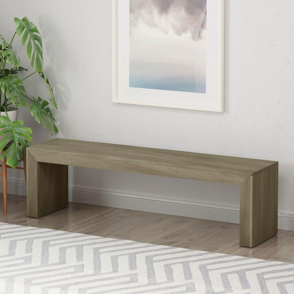 Noble House Pannell Light Gray Solid Wood Bench 70480 - The Home Depot