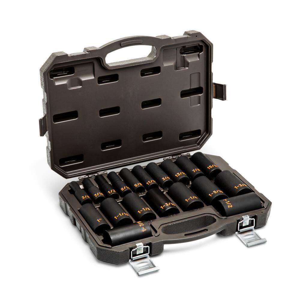 GEARWRENCH 1/2 in. Drive 6-Point SAE Hi-Viz Deep Impact Socket Set (19 ...