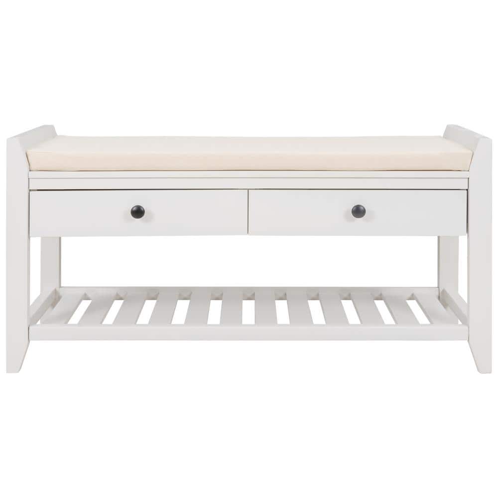 Asucoora Liberty White Entryway Storage Bench with 2-Drawer (39 in. W x ...