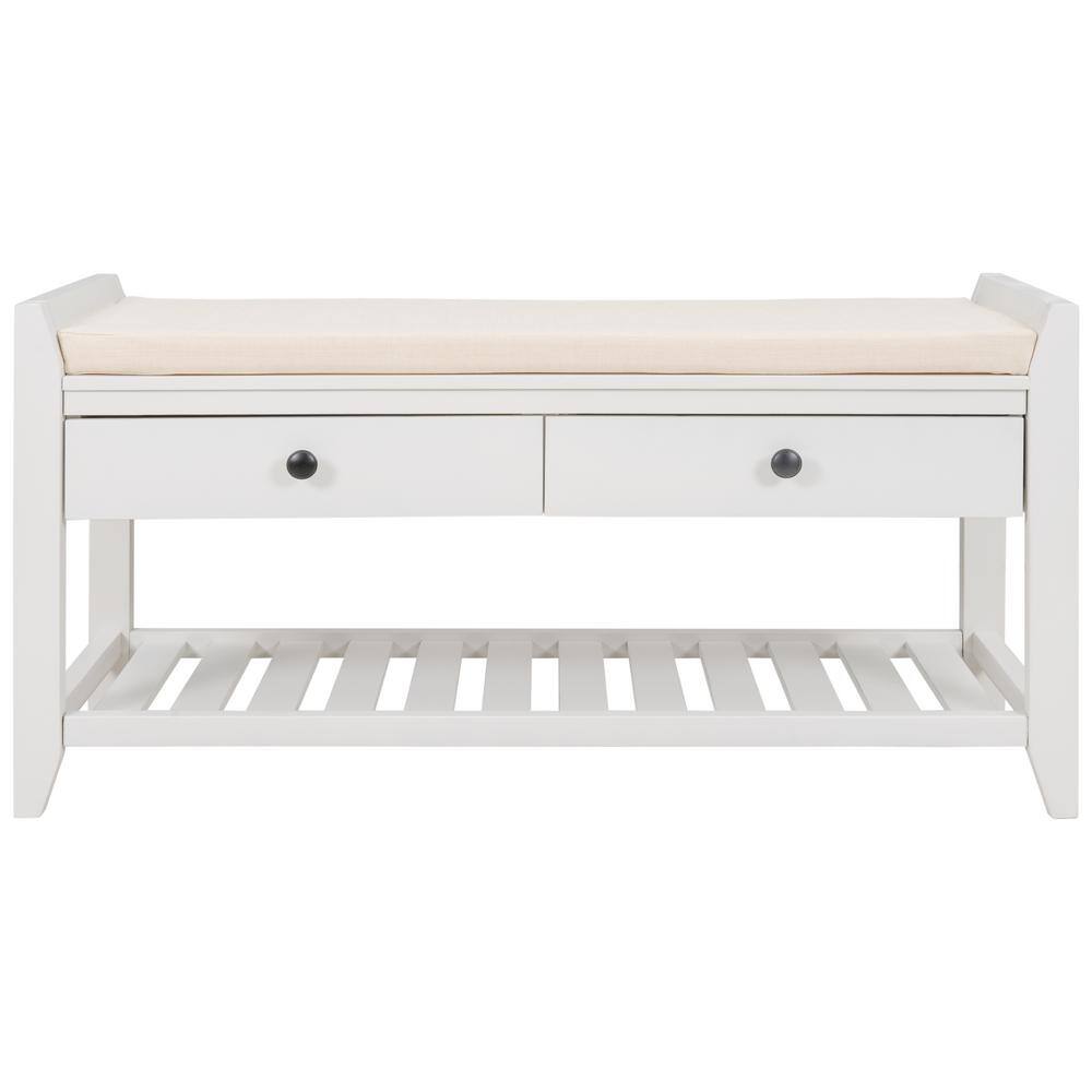 Qualler White Multipurpose Entryway Storage Bench with Cushion and ...