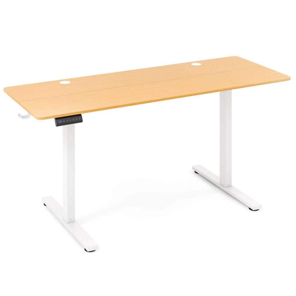 Costway 63 in. Natural Metal Desk with Sit Stand Desk Height Adjustable ...