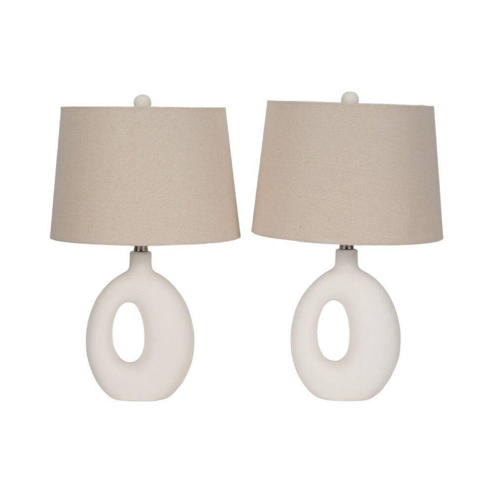 Liv & Skye White 23 in. Ceramic Open Cut Out Table Lamp Set and Beige ...