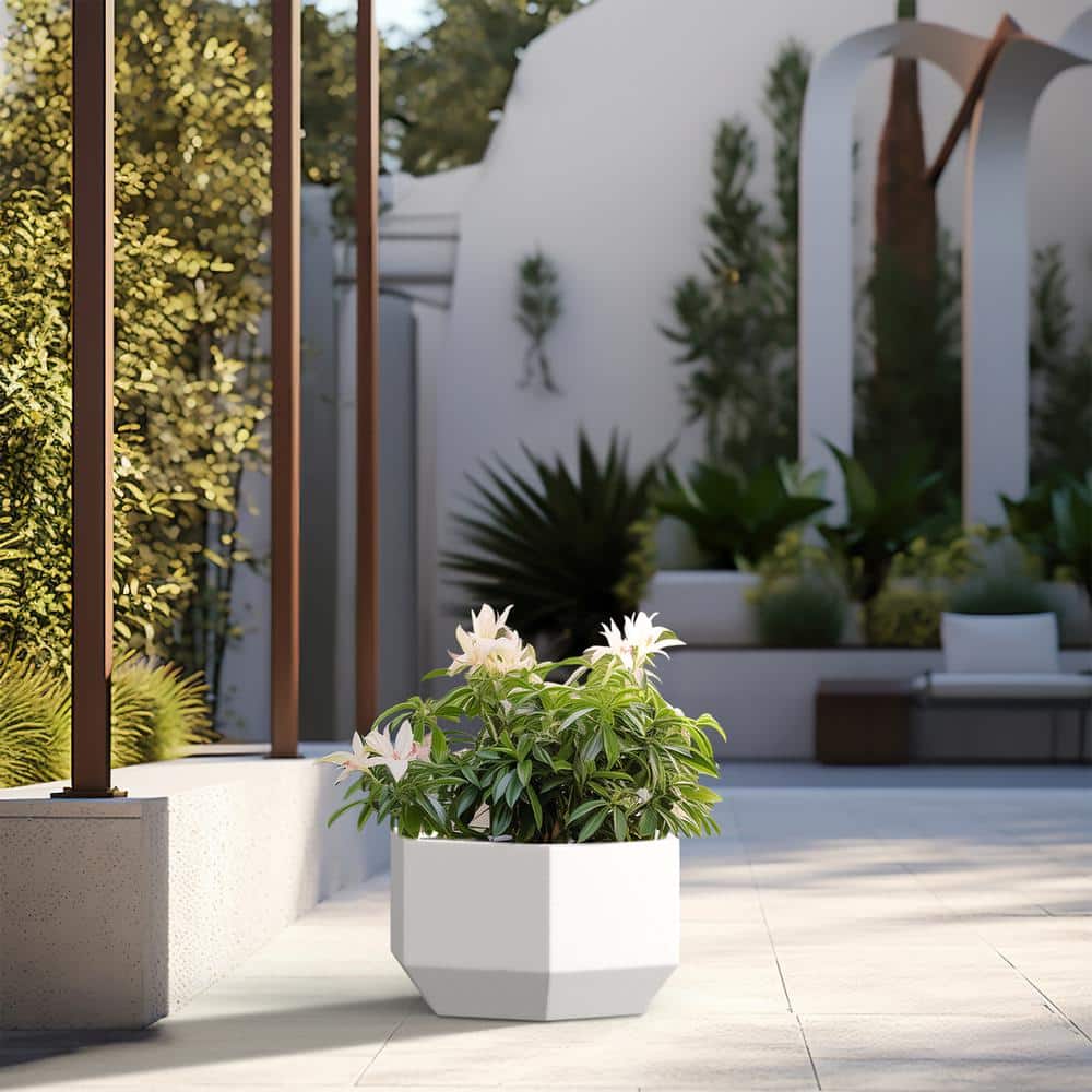 Sapcrete Lightweight 11 in. H Large Crisp White Geometric Concrete ...