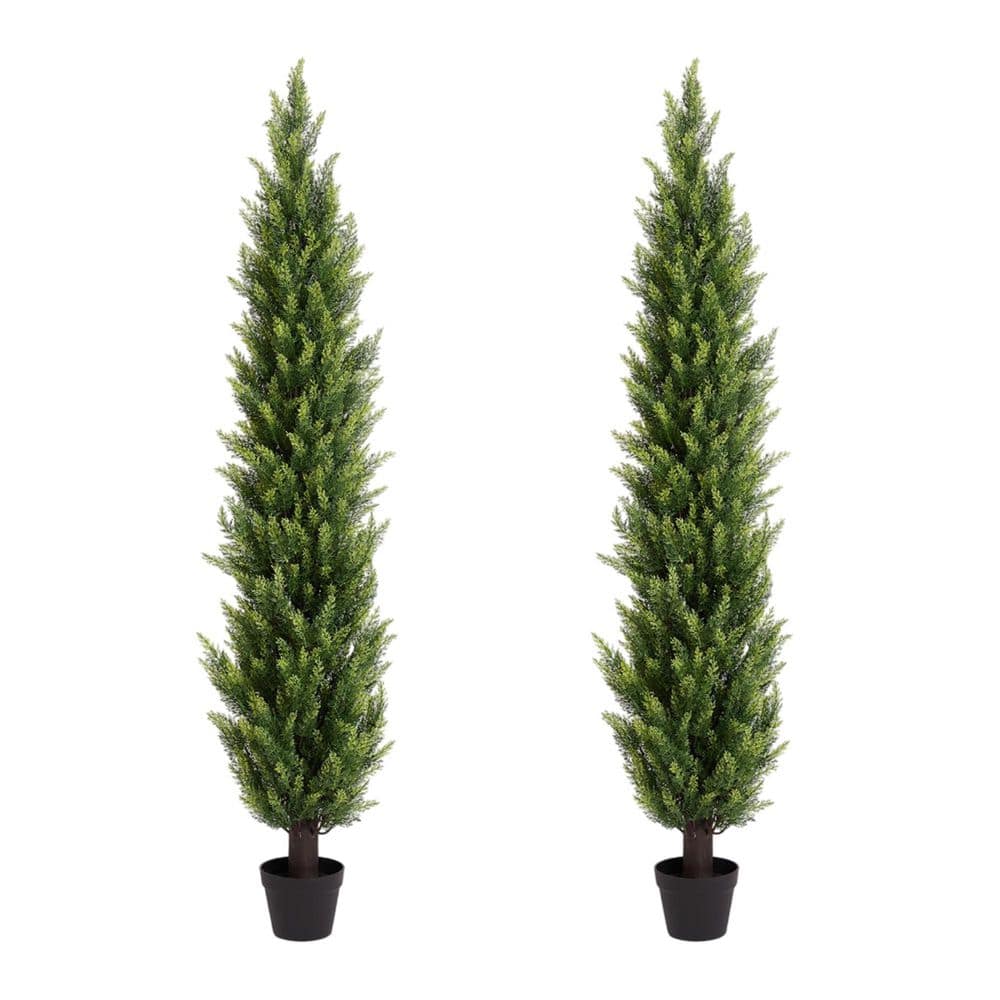 6 ft. Artificial Cedar Tree Set 2-Pack Realistic UV Resistant Topiary ...