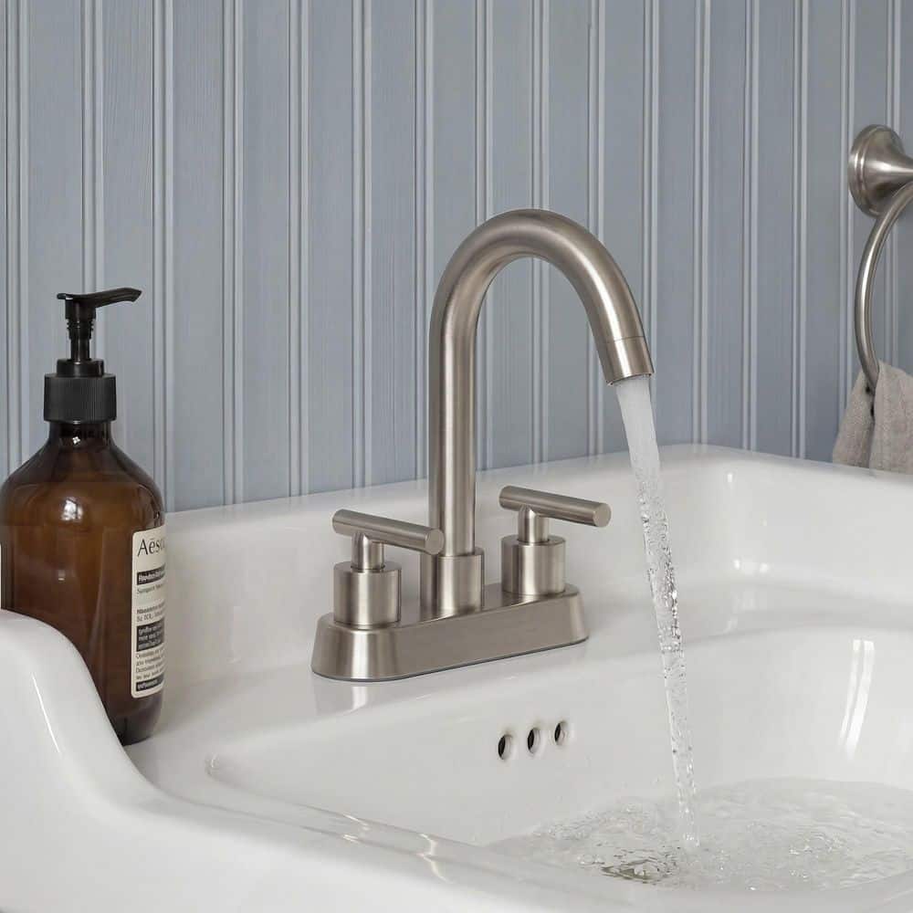 GRANDJOY 4 in. Centerset 2 or 3-Hole Double Handle High Arc Bathroom ...