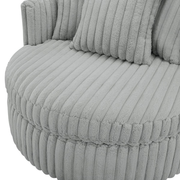 Unbranded Meryl Ultra Plush Wide Cord like Polyester Fabric Oversized Swivel Barrel Chair in Gray 8314 35