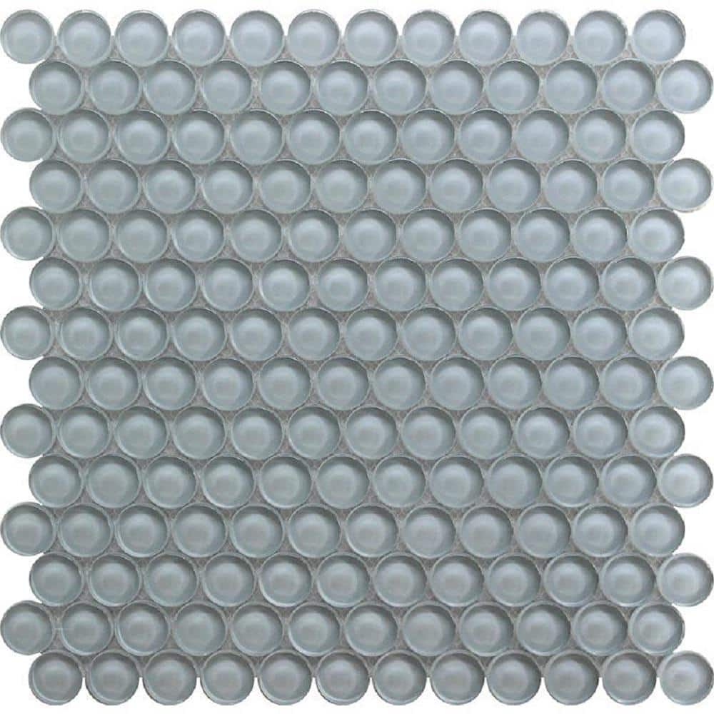 Apollo Tile 5 pack 12-in x 12-in Gray Penny Round Polished Glass Mosaic ...