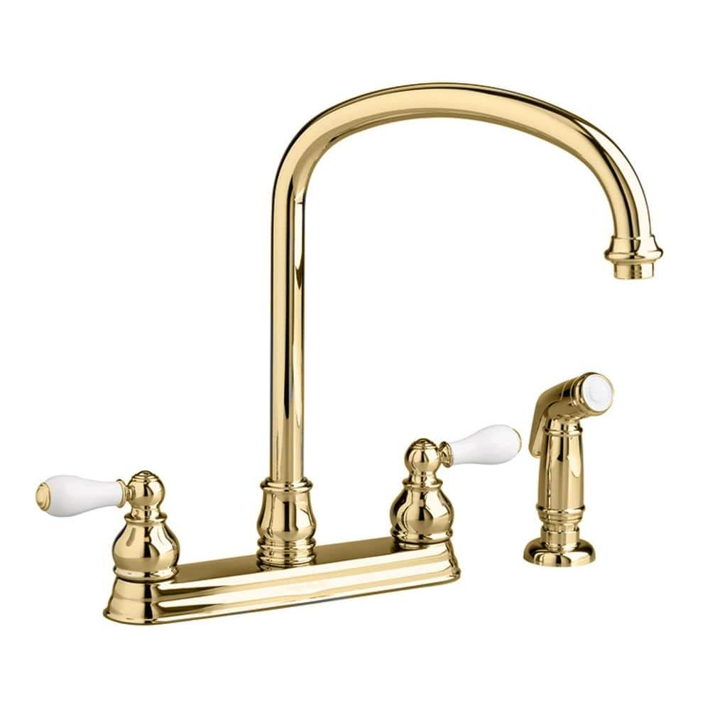 Hampton 2-Handle Side Sprayer Kitchen Faucet in Polished Brass 4771.712 ...