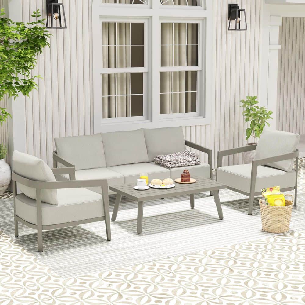 EGEIROSLIFE NovaRest 4-Piece Aluminum Wicker Patio Conversation Set ...