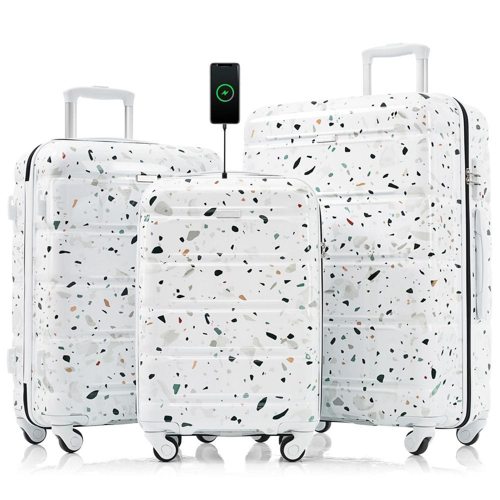 Merax 3 Bag 3-Piece Starry Sky White 20 in. 24 in. 28 in. ABS Hardshell ...
