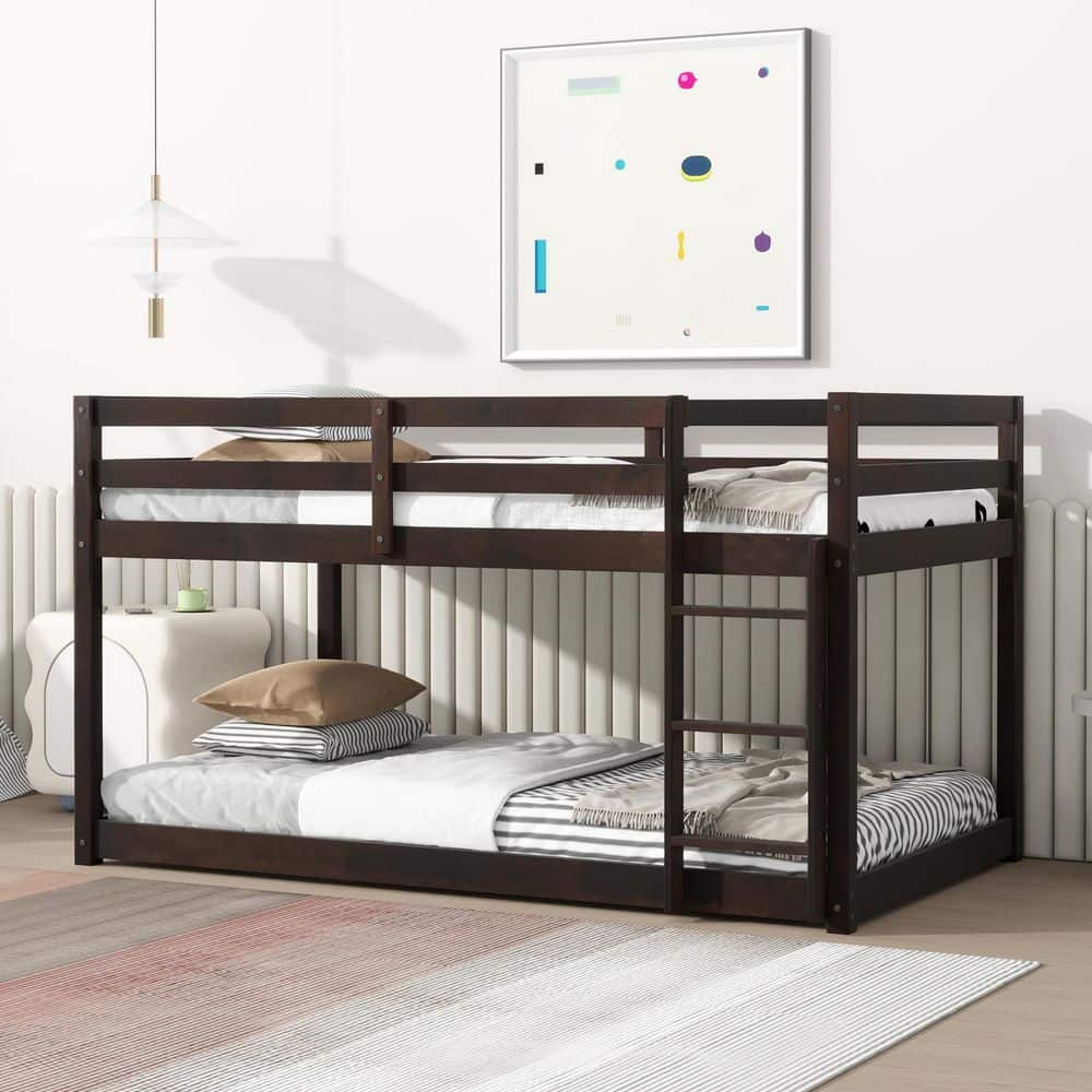 Tatahance Espresso Twin Size Wood Loft Bed with Bed Rails and Ladder ...