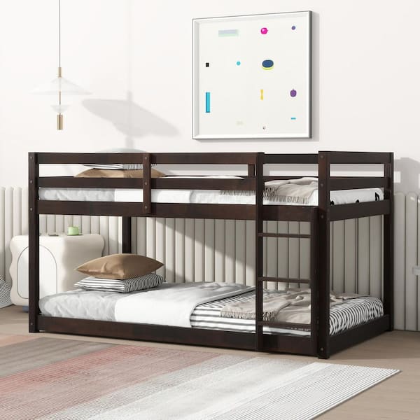 Tatahance Espresso Twin Size Wood Loft Bed with Bed Rails and Ladder ...