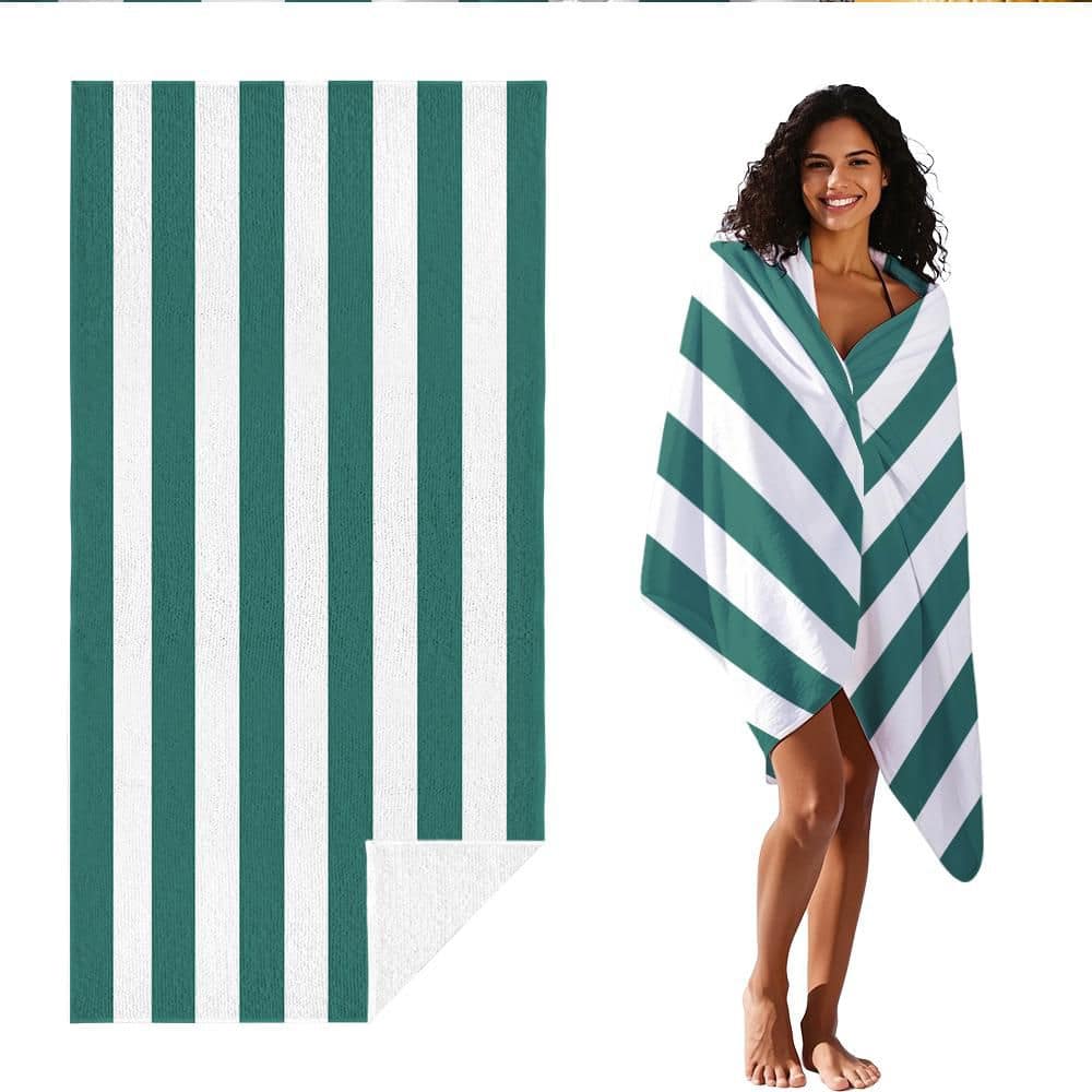 JML Green Microfiber Cabana Stripe Beach Towel 30 in. x 60 in. BT02 ...