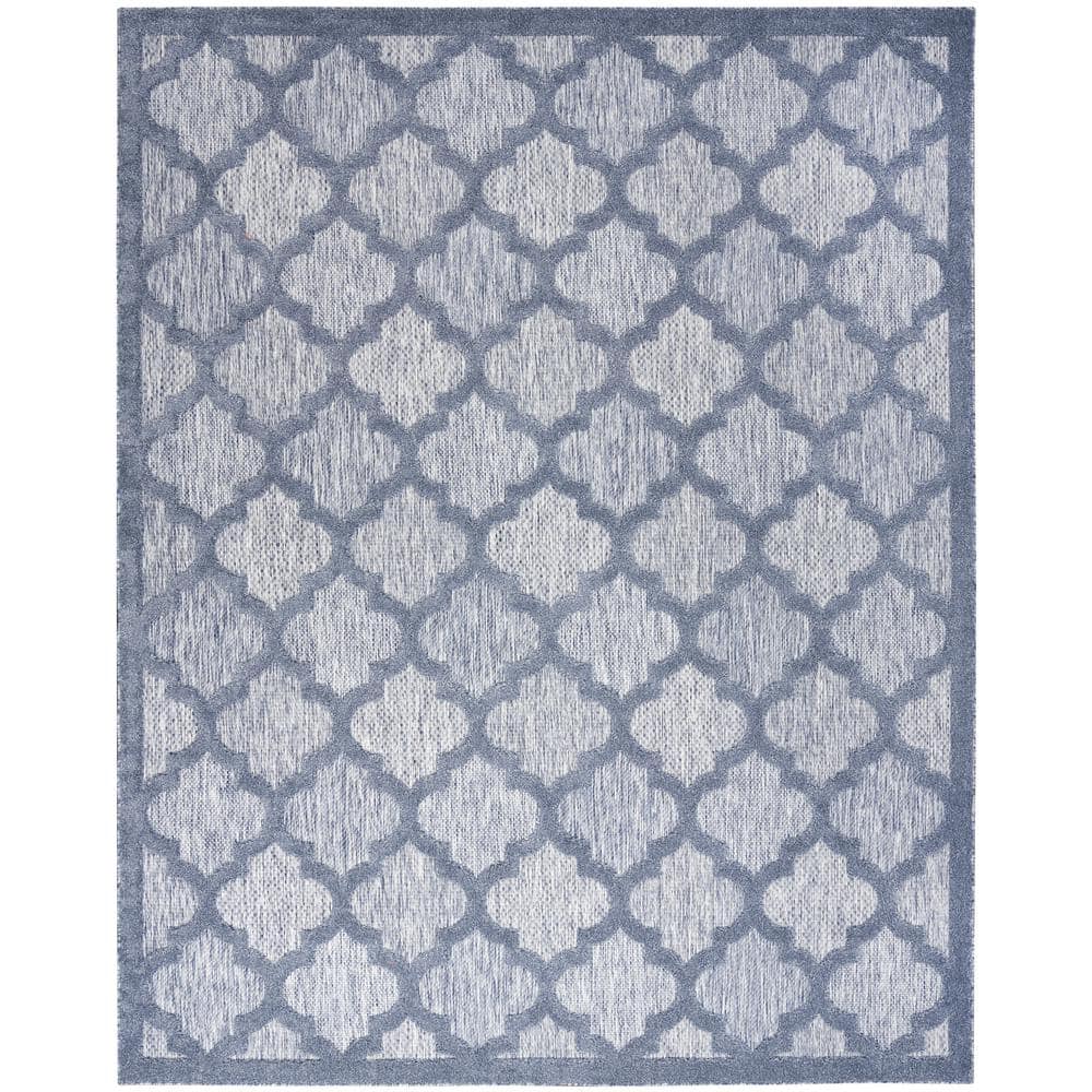 Nourison Easy Care Denim Blue 9 ft. x 12 ft. Geometric Contemporary ...