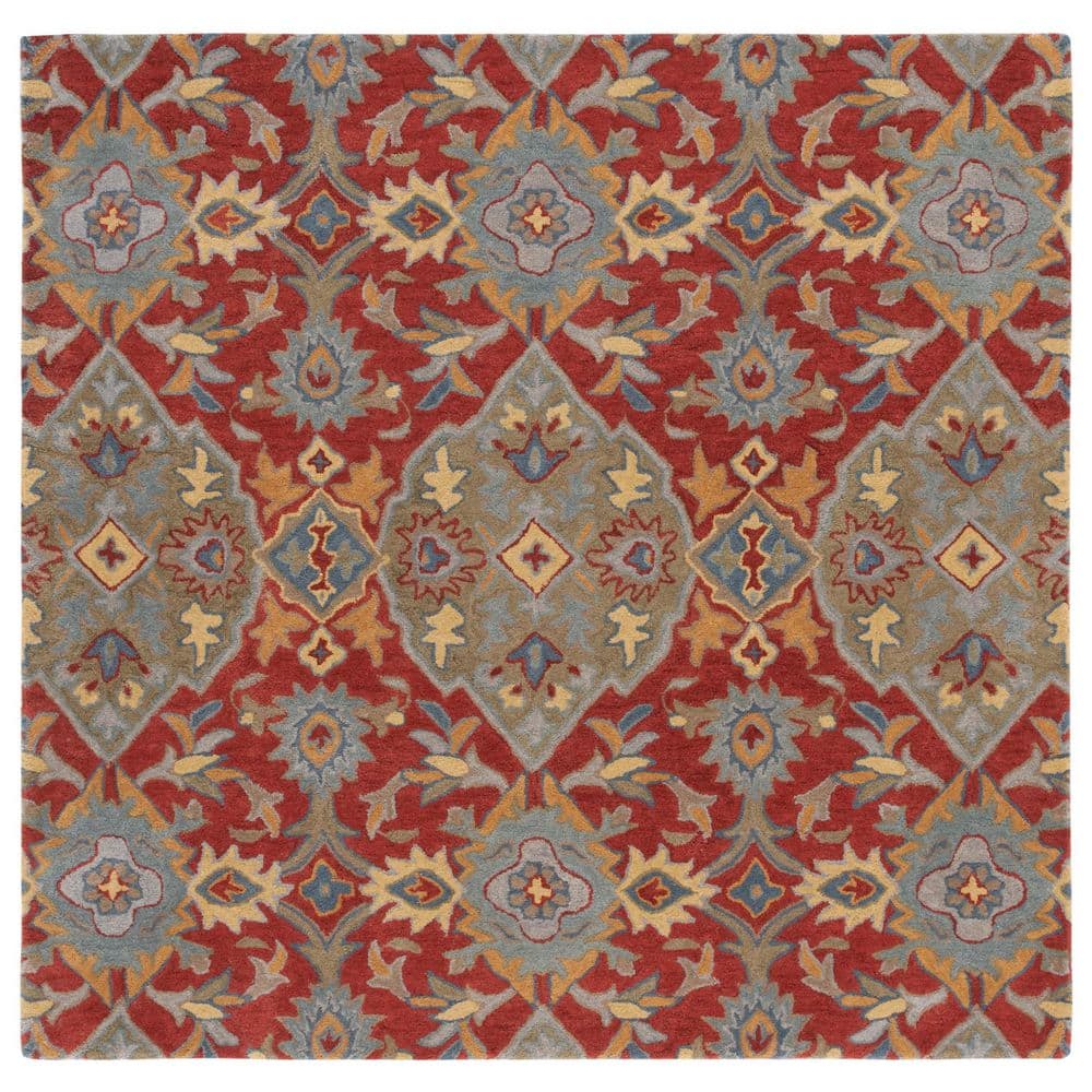 SAFAVIEH Heritage Red/Green 6 ft. x 6 ft. Ornate Geometric Square Area ...