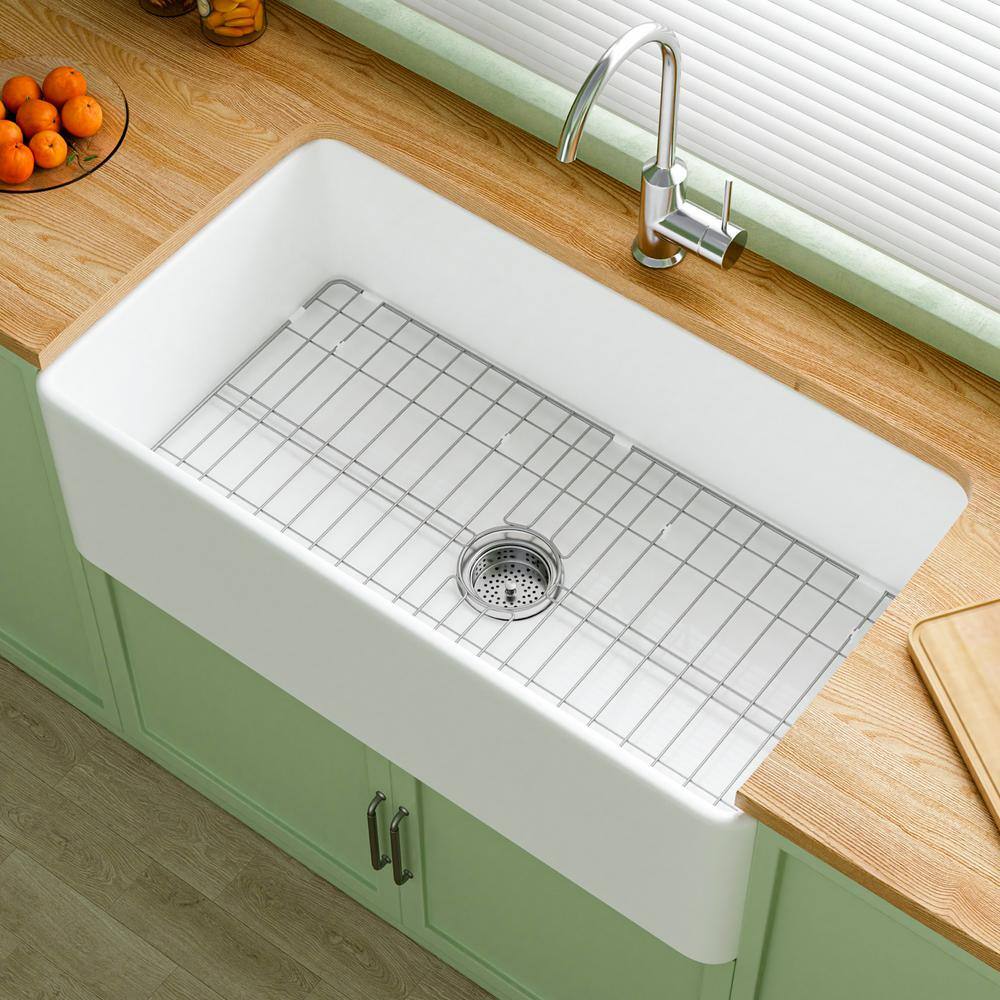 Kuomih Farmhouse Series 33 in. Apron Front Kitchen Sink Single Bowl ...