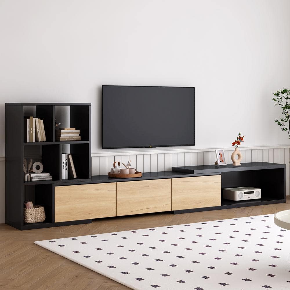 Clihome Black TV Stand Extendable Adjustable Entertainment Center Fits ...