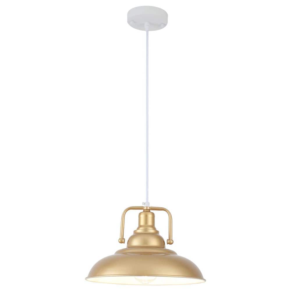 ZJVAIVE 1-Light Copper-Gold Pot Cover Pendant Hanging Light with Metal ...