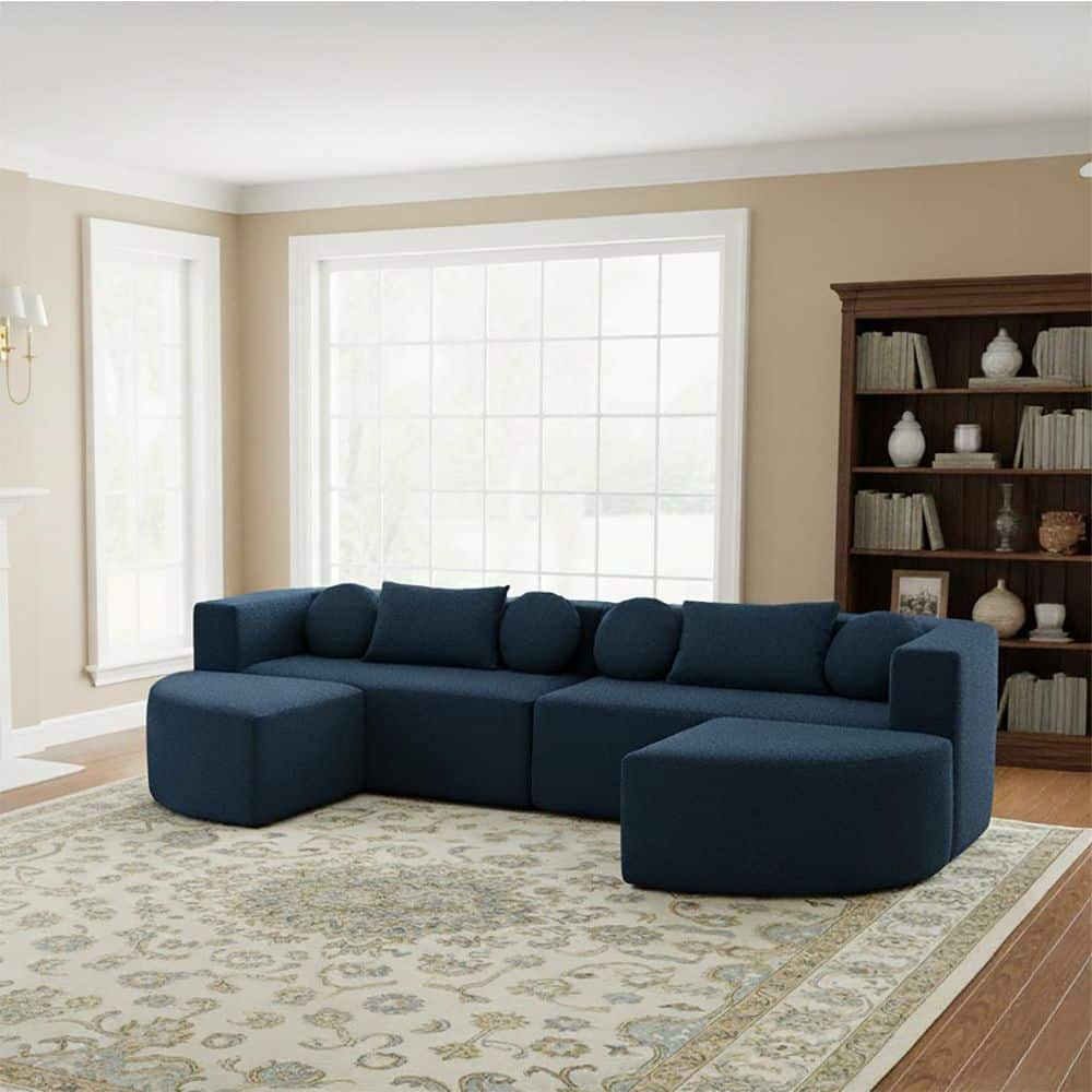 Homy Casa BPST 114.9 in. Square Arm 2-Piece Fabric Curved Modular ...