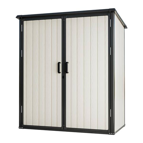 Sizzim 5 ft. W x 3 ft. D Outdoor Storage Beige Plastic Shed with Double ...