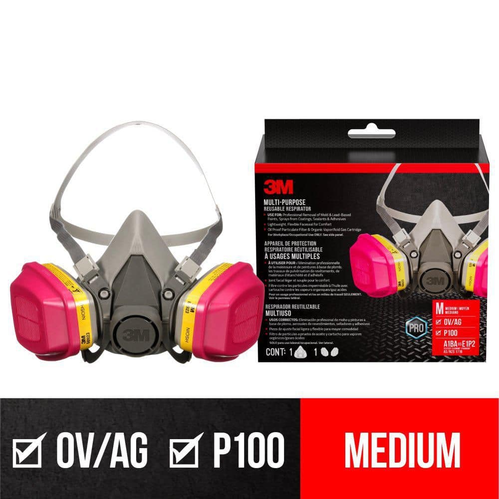 3M OV/AG/P100 Professional Multi-Purpose Reusable Respirator, Medium, 1 ...