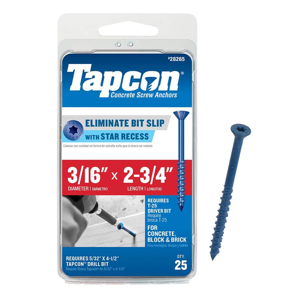 Tapcon 3/16 in. x 2-3/4 in. Star Flat-Head Concrete Anchors (25-Piece) 28265 - The Home Depot