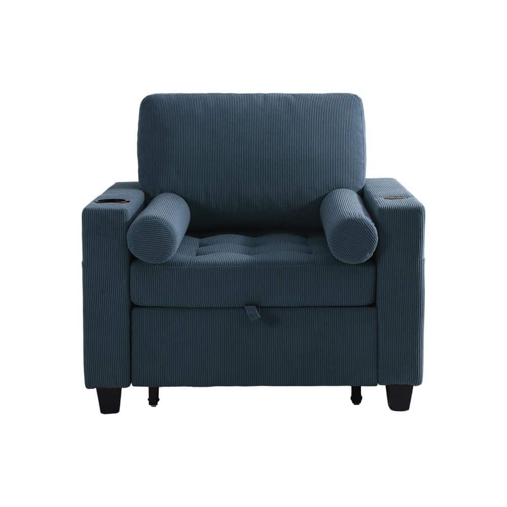 Uixe 38.97 in. W Navy Corduroy Convertible Twin Size Single Sofa Bed ...