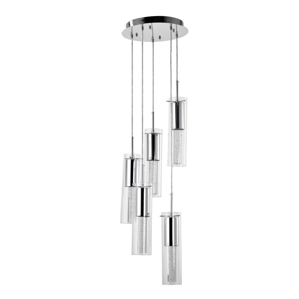 LAZZUR Midou 14 in.5-Light Polished Chrome Pendant with Clear Glass ...