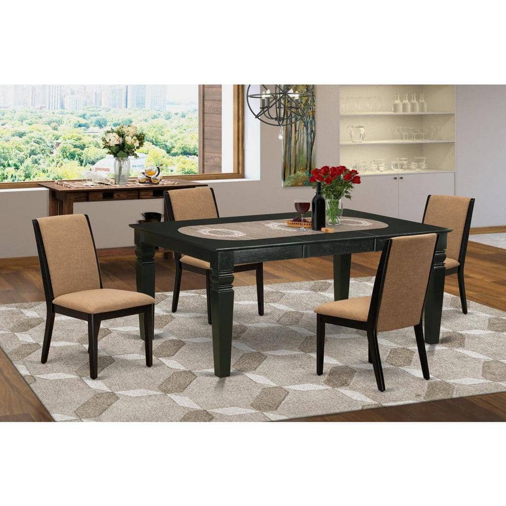 East West Furniture 5-Piece Black Finish Solid Wood Top Dining Table with 4 Parson Chair with ...