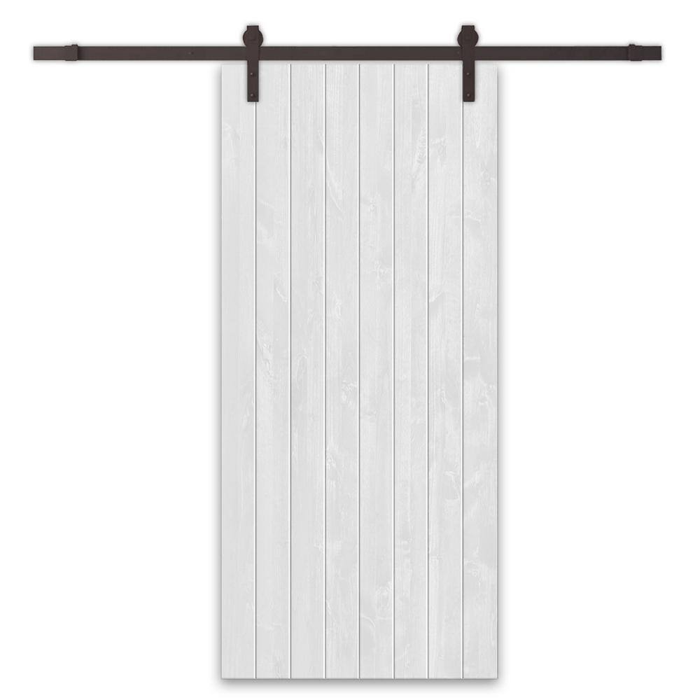 Calhome 28 In X 80 In White Stained Pine Wood Modern Interior Sliding Barn Door With Hardware