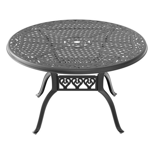Willit 48.03 in. Black Round Cast Aluminum Outdoor Dining Table SL-1123 ...