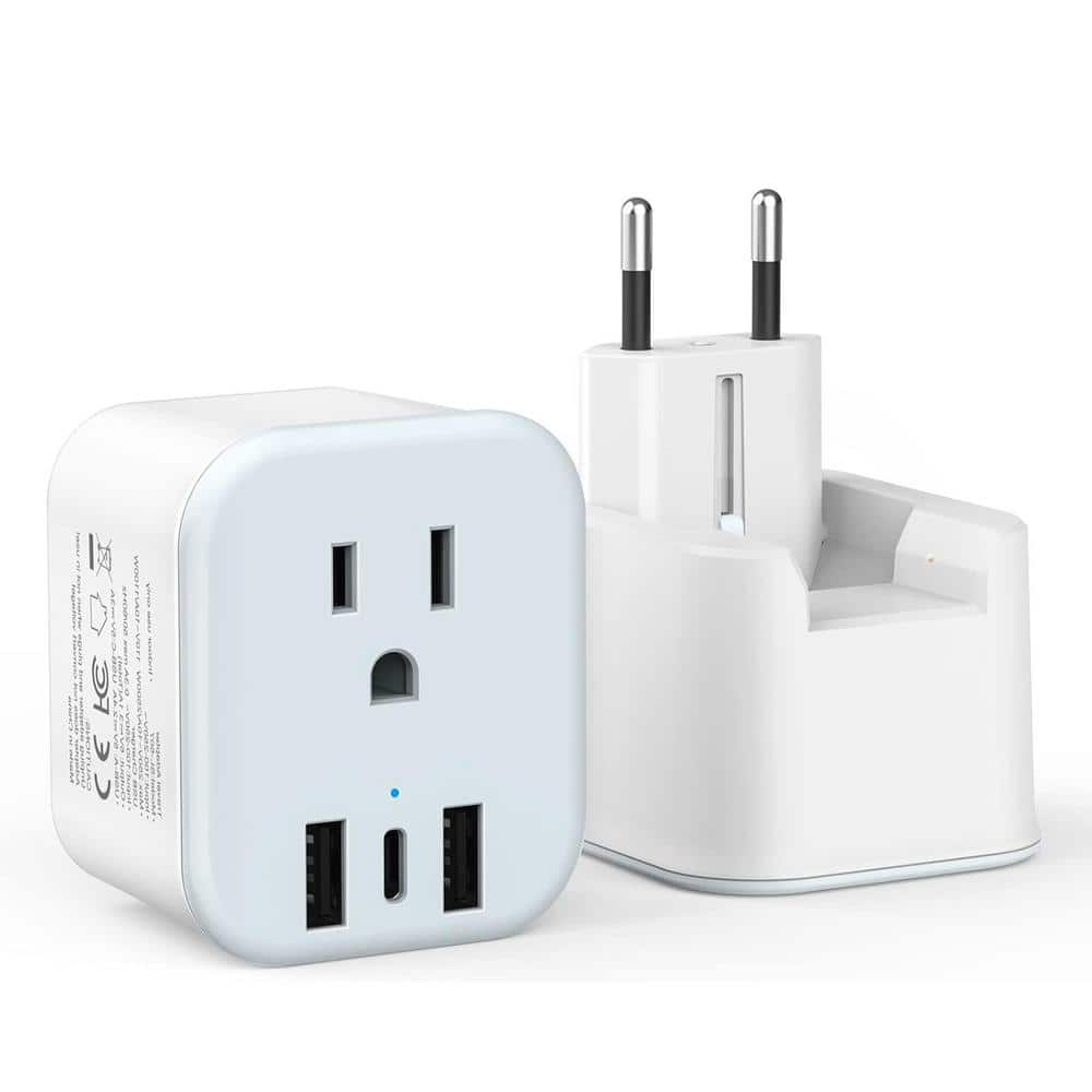 Vrbgify 2 in 1-Foldable Travel Power Plug Adapter with USB-C, Type C/L ...
