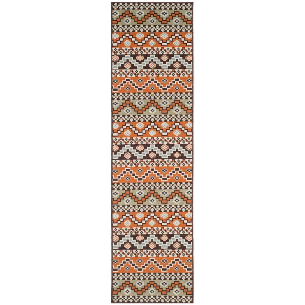 SAFAVIEH Veranda Terracotta/Chocolate 2 ft. x 7 ft. Aztec Tribal Indoor ...