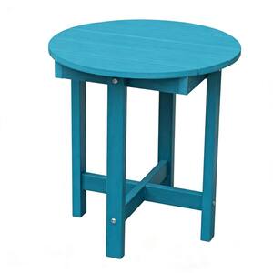 Sonkuki Patio Side Table, Outdoor HDPE Plastic Round Table in Navy Blue ...