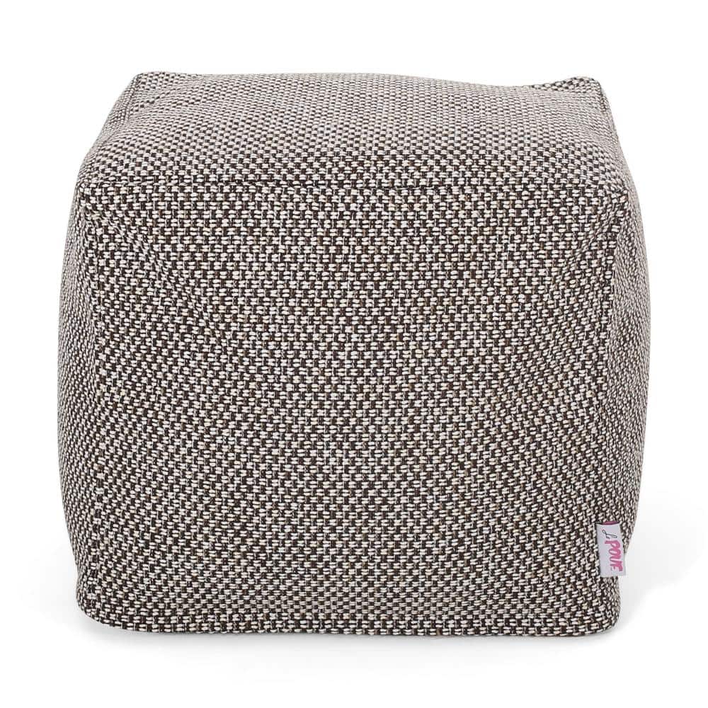 Noble House Camrose Brown and Ivory Fabric Cube Pouf 71538 - The Home Depot