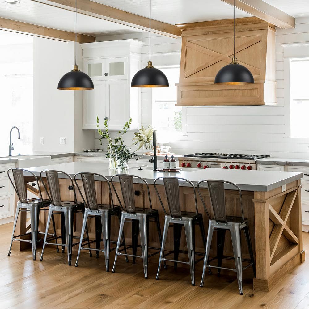 Matte Black Metal Dome Pendant Light for Kitchen Island