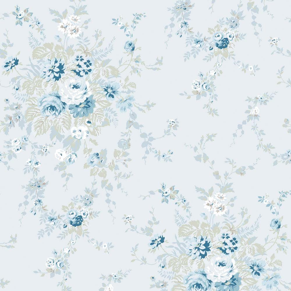 Shabby Chic Garden Floral Soft Blue Wallpaper 125128 - The Home Depot