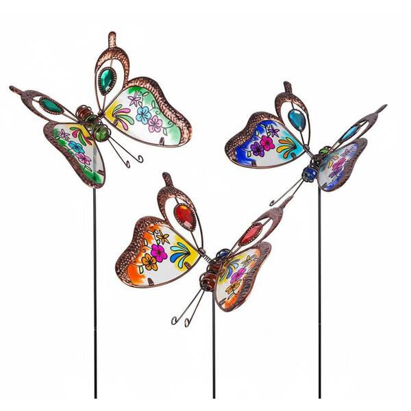 Unbrand 3 Pack Metal Butterfly Garden Stakes - Stained Glass Outdoor ...