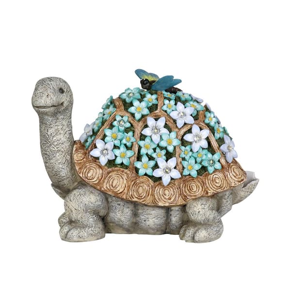 Exhart 10 in. Solar Turtle with Flower Shell Garden Statue-16096-RS ...