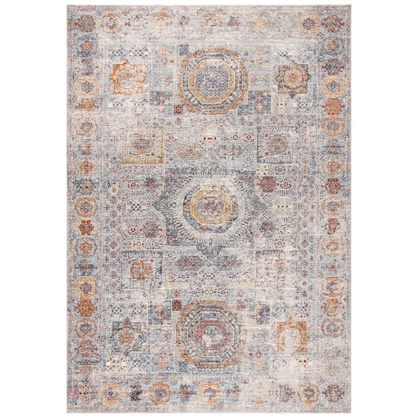 SAFAVIEH History 4 ft. x 6 ft. Light Gray/Gold Distressed Aztec Area ...