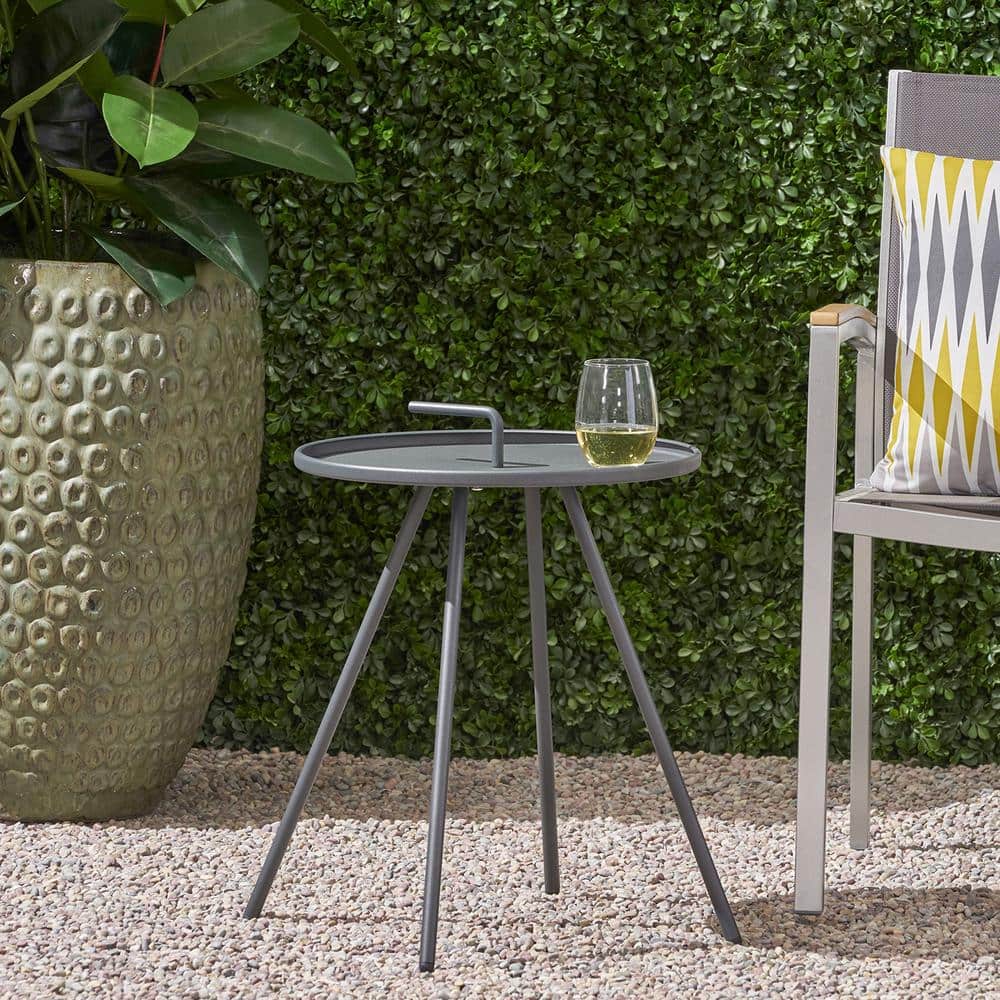 HOTEBIKE 16.5 in. Grey Iron Side Table - Modern Steel Design with ...